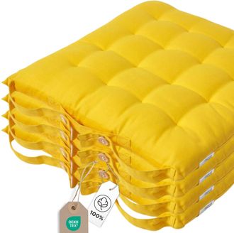 Homescapes 4er Set Stuhlkissen 40x40 cm gelb - Sitzkissen Outdoor/Indoor mit Baumwollbezug, Sitzpolster waschbar und Oeko-TEX-Zertifiziert für Esszimmer-, Küchen