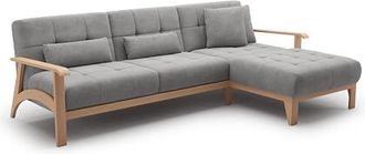 Cavadore Cavadore Ecksofa Billan / Schlafsofa im skandinavischen Design mit Longchair, Bett und massivem Holzgestell in Buche / 264 x 88 x 183 / Mikrofaser, Gr