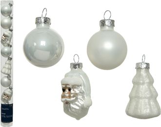 Kaemingk Weihnachtskugeln Glas 3cm x 9 Stück Figuren Mix Christbaumschmuck Set Winterweiß