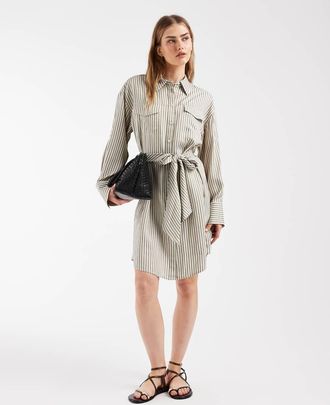 & Other Stories Robe chemise courte &agrave; rayures avec col et liens devant - Bleu et blanc-Multicolore