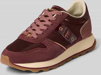Blauer Sneaker aus Leder-Mix mit Logo-Detail