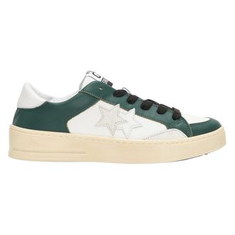 2Star 2Star, Homme, Chaussures, Vert, Taille: 41 EU Baskets Étoile en Cuir Blanc avec Détails Verts