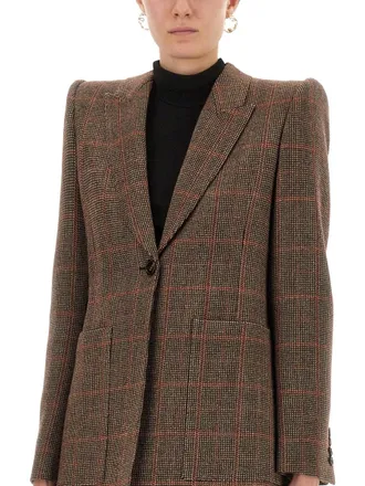 Chlo&eacute; Plaid Wool Tailored Jacket - Brown