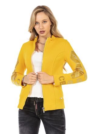 Cipo & Baxx Damen Jacke WJ197 Gelb - Modische &Uuml;bergangsjacke im Casual Streetwear Stil mit Rei&szlig;verschluss, Glitzer-Details & Stehkragen - Stylische Freizeitjacke 