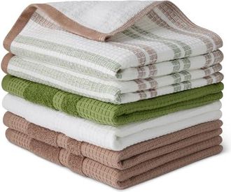 Amazon Basics Waffel-Geschirrtücher aus 100% Bio-Baumwolle - Hochsaugfähig, Schnelltrocknend, Fusselfrei Küchentücher, 38 x 64 cm, 6er-Set (Sortiert Grün, Braun, We