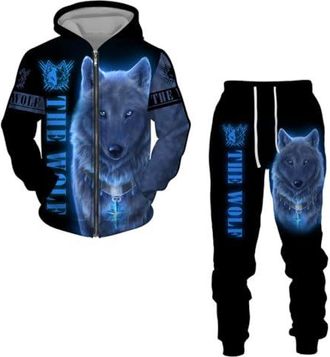Generic Surv&ecirc;tement pour homme avec motif loup 3D - Veste et pantalon de sport - Ensemble athl&eacute;tique d&eacute;contract&eacute; et chaud pour jogging, 015, M