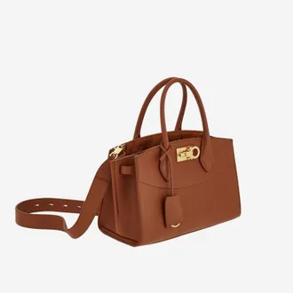 Ferragamo Womens Leather Handbag Brown Calfskin Shoulder Bags