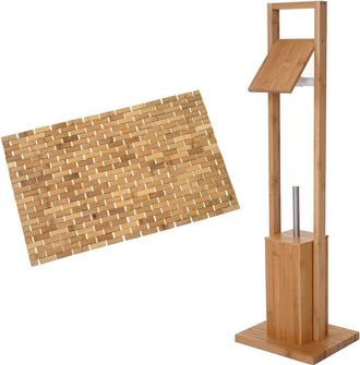 Hhg Badezimmerset 560, WC-Papierhalter Klopapierhalter Badematte Badvorleger Badm&ouml;bel Badset, Bambus