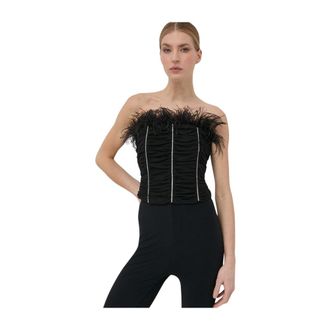 Patrizia Pepe Kristallbesetztes Oberteil mit Federdetails - - Tops - Damen - Schwarzk - XS