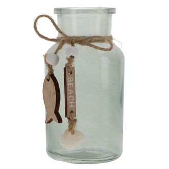 Generic Dekofläschchen Fisch Muschel Beach-Anhänger 12,5cm Höhe Shabby Aqua Vintage Look Frühlingsdeko Halsvase Muschelanhänger Maritime Badezimmer Dekoration