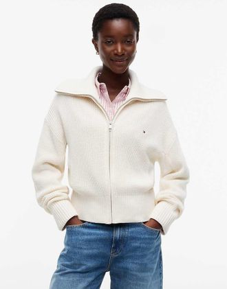 Tommy Hilfiger pull zipp&eacute; en maille cardigan couleur ivoire p&eacute;tale-Jaune