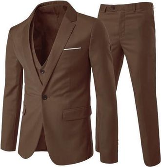 AlltheMen Costume Homme Formel 3 pièces Un Bouton à la Mode Slim fit Mariage Business Café Foncé S