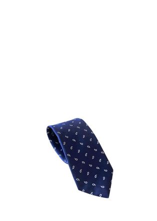 Eton Navy Paisley Silk Tie with Tartan Lining