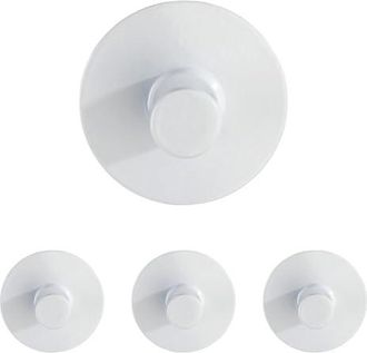 WENKO Wandhaken Savona Wei&szlig; Edelstahl - Handtuch-Haken, Kleiderhaken, selbstklebend, Edelstahl rostfrei, 5 x 2 x 5 cm, Wei&szlig; (Packung mit 4)