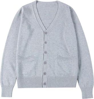 Generic Femmes Col V Solide Tricot Top Cardigan Mode Cardigan Printemps Fin Manches Longues Slim Vestes, gris, Taille XS