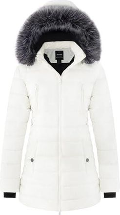 Wantdo Femme Manteaux dhiver Longue Parka à Capuche Amovible avec Fausse Fourrure Blouson Matelassé Casual Veste Rembourrée Chaude Ivoire XXL