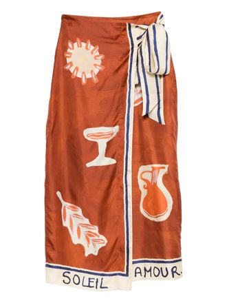 Alemais jupe mi-longue imprim&eacute;e - Marron