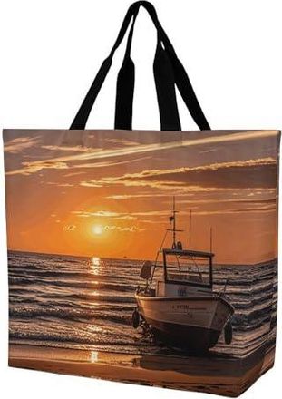 Generic Plage Du Bateau, Heure Du Lever Du Soleil, Nautique Sac Cabas Grand Sacs L&eacute;ger Sac A Main Femmes Pour Quotidienne Shopping Universit&eacute;