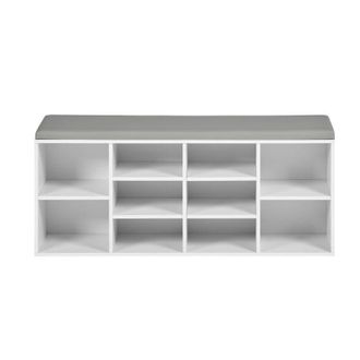 Furniture R FurnitureR Banc &agrave; chaussures avec assise, banc avec espace de rangement, 3 compartiments ouverts, compartiment sous le coussin dassise, &eacute;tag&egrave;re &agrave;