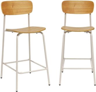 Sweeek Lot de 2 tabourets de bar vintage contreplaqué avec placage bois et pieds métal L 42.5 x P 50 x H 94cm - Toby Beige / Frêne
