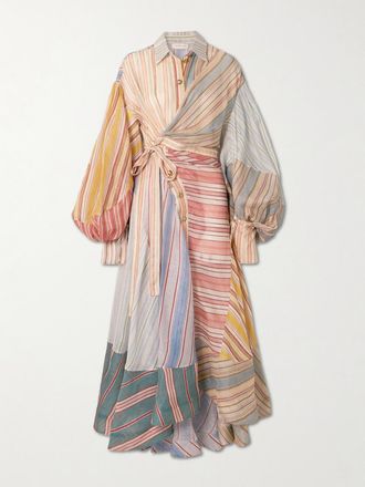 Zimmermann Robe Portefeuille Midi Patchwork En Voile De Lin Et De Soie M&eacute;lang&eacute;s &Agrave; Rayures Rebellion - Multicolore