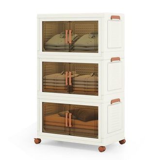 Giantex Conteneur de rangement en plastique, organiseur empilable avec couvercles et portes, 4 roues, bo&icirc;tes de rangement pliables pour salon, chambre (62,5 x