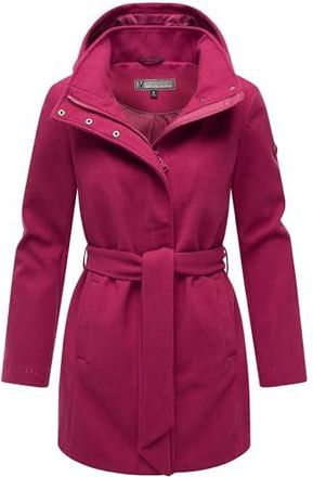 Marikoo Katalinaa Trench long pour femme, chaud, aspect laine, avec capuche amovible, taille XS-3XL, Berry Wine, XXL