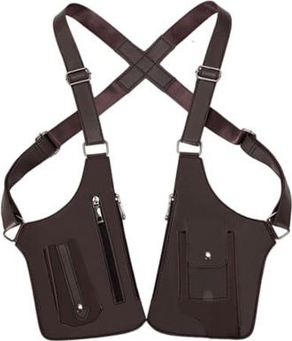Generic Sac &agrave; bandouli&egrave;re double &eacute;paule pour hommes et femmes, sac &agrave; dos en cuir PU et nylon avec bandouli&egrave;re r&eacute;glable, gilet tactique, sacs de poitrine pour 
