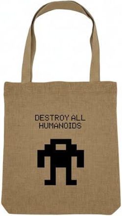 Fabulous Sac Shopping Tote Bag Aspect Lin - Destroy All Humanoids Pixel Art Retro Arcade Gaming Jeux Video Parodie - Sac de Courses Toile Epaisse 360g Beige Na