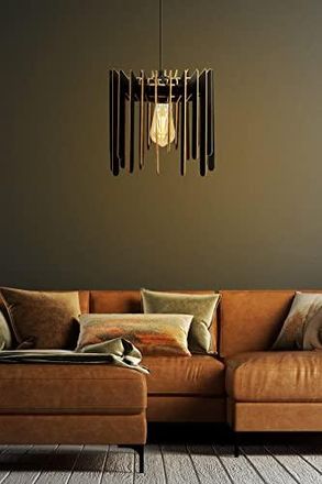 Opviq Stylish Black ZigZag Chandelier, 30 cm Cap, Adjustable Cable, 65 cm Height | MDF Body, E27 Socket, Max 40W | Perfect for Scandinavian Home Decor
