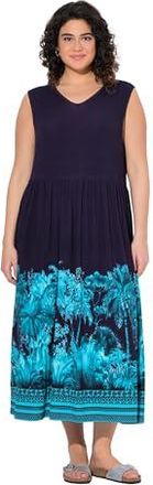 Ulla Popken gs1 data protected company 4069787000005 Jerseykleid mit Palmenbordüre Robe, Encre Bleue, 62-64 Femmes