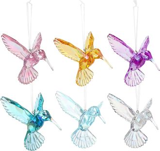 NUOBESTY 6 St&uuml;ck Bunte Acryl Vogel Anh&auml;nger Irisierende Vogel Deko Sicherer Filigran und Elegant f&uuml;r Wohnzimmer Schlafzimmer Weihnachtsbaum und Party Deko