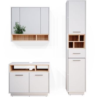 Vicco Ensemble de meubles de salle de bain Beatrice, Blanc, 3 pi&egrave;ces, avec armoire haute