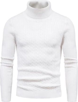 Generic Lot de 2 sweats &agrave; col roul&eacute; pour homme - Version ample - Couleur unie - Pull en bas - Pull pour homme, blanc, L