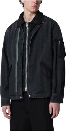 sacai Homme, Vestes, Noir, Taille: S Blouson Denim x Nylon Twill