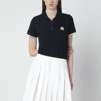 Moncler Black cotton piqu&eacute; polo shirt with embroidered logo