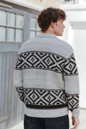 Next Strickjacke Regular Fit Strickjacke mit RV + Fairisle-Muster (1-tlg)