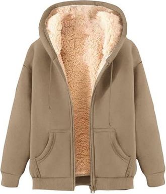 Generic Sweatshirts &agrave; capuche zipp&eacute;s pour femmes - Vestes doubl&eacute;es en polaire Sherpa chaudes pour lhiver - Manches longues - Couleur unie - Sweatshirts &agrave; capu