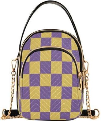 Mnsruu Petit sac &agrave; bandouli&egrave;re &eacute;l&eacute;gant &agrave; carreaux jaunes en cuir pour femme