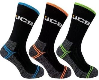 JCB Lot de 3 paires de chaussettes de bottes haute visibilit&eacute; pour hommes - Chaleur thermique &eacute;paisse - Semelle respirante et tissu &eacute;vacuant lhumidit&eacute; - N