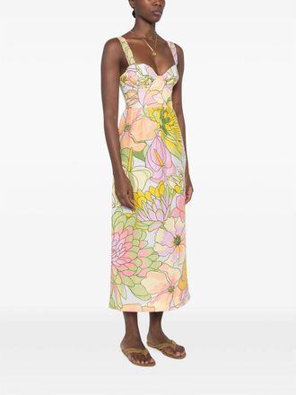 Farm Rio Floral Print Linen Dress - Orange