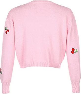 Generic Doudoune Aventure Femmes Cardigans Cerises Broderie Manches Longues V-Neck Pull rogn&eacute; Dessus