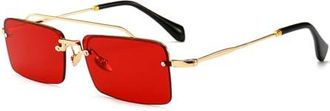 Generic Lunettes de soleil rectangulaires rétro pour homme avec monture en métal semi-monture pour femme, Rouge translucide, A