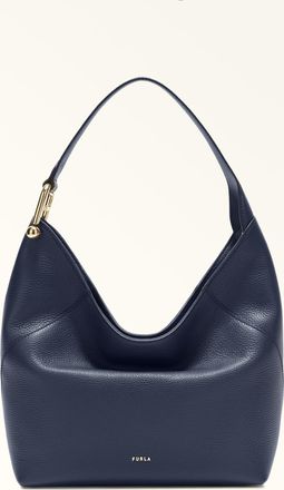 Furla Lara Schultertasche M Mediterraneo Blau Genarbtes Kalbsleder Damen