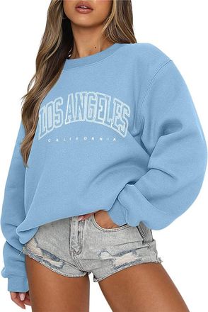 TOMWELL Sweatshirt Damen Oversized Pullover Herbst Winter Rundhals Pulli Mädchen Fleecepullover Langarmshirt B Hellblau XXL