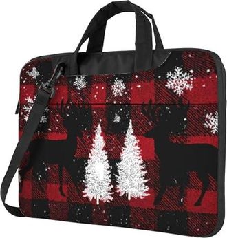 Generic Sac pour ordinateur portable de 15,6, motif sapin de No&euml;l et cerf avec bandouli&egrave;re - Housse de protection antichoc pour ordinateur portable de 15,6 - 