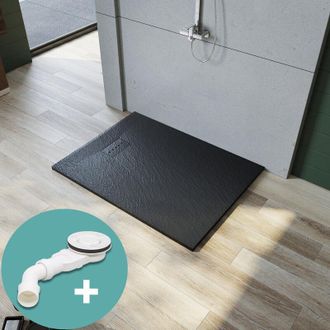 Sonni Duschtasse Duschwanne Rechteckig mit Ablaufgarnitur Schwarz Rutschfest smc 90x120 cm - Sonni