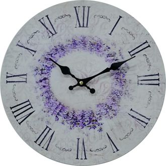 Mobili Rebecca Wanduhr, Küchenuhr Zum Aufhängen, MDF, Weiß Schwarz Lila, Mit Blumendruck, Shabby Chic Stil - Durchmesser 33,8 cm x T 4 cm - Art. RE6806