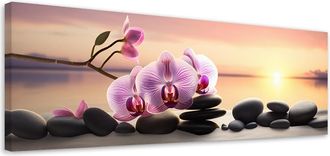 Feeby Wandbilder Zen Spa Kerzen Orchidee 70x25 cm 1 tlg Modern Leinwandbilder Bild auf Leinwand Kunstdruck Wand Bild Wanddeko Design Schlafzimmer Büro Flur 