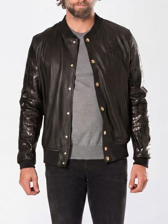 Billionaire Boys Club Blouson bomber en cuir de crocodile et nappa &agrave; boutons-pression